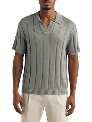 OPEN EDIT Boxy Short Sleeve Polo Sweater - Grey Fossil