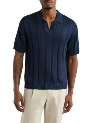 OPEN EDIT Boxy Short Sleeve Polo Sweater - Navy Eclipse
