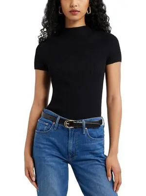 OPEN EDIT Rib Knit Mock Neck Sweater - Black