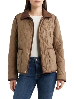 Bernardo Quilted Barn Jacket With Corduroy Trim - Shitake