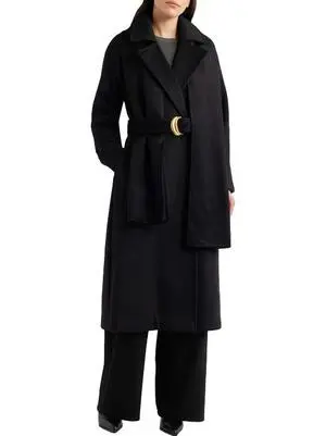 Donna Karan New York Belted Wool Blend Scarf Coat - Black