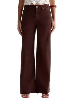 Ag Saige High Waist Raw Hem Wide Leg Jeans - Coffee Bean