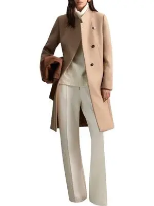 REISS Max Wool Blend Wrapover Coat - Camel