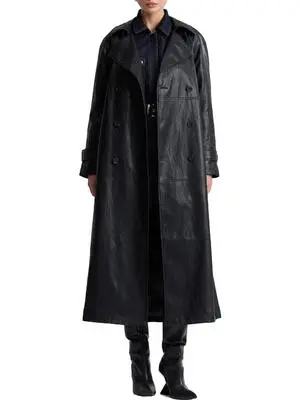 Avec Les Filles Avec Les Filles Oversized Faux Leather Trench Coat Black