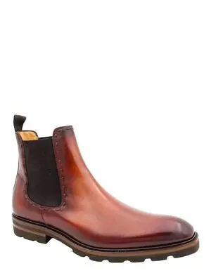 Mezlan Burnished Leather Lugged Chelsea Boots - Cognac Rust