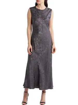Sam Edelman Textured Floral Damask Maxi Dress - Grey