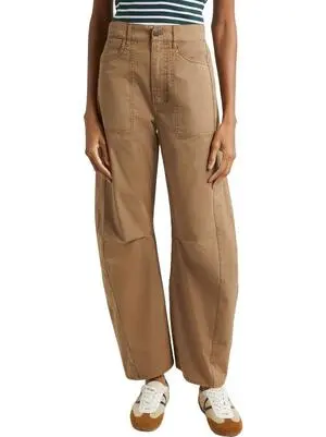 Veronica Beard Sloan Barrel Leg Twill Pants - Bark