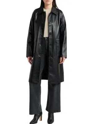 Bernardo Croc Embossed Faux Leather Trench Coat - Black