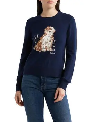 Barbour Alder Intarsia Cotton & Cashmere Sweater - Navy