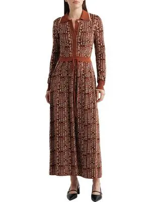 Julia Jordan Long Sleeve Sweater Dress - Brown Multi