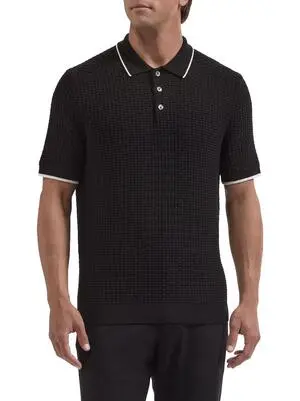 Bugatchi Basket Stitch Cotton Blend Polo Sweater - Black