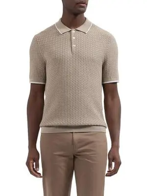 Bugatchi Basket Stitch Cotton Blend Polo Sweater - Cobblestone