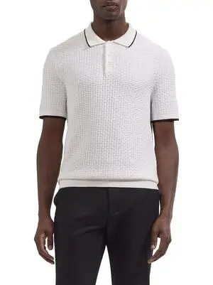 Bugatchi Basket Stitch Cotton Blend Polo Sweater - White
