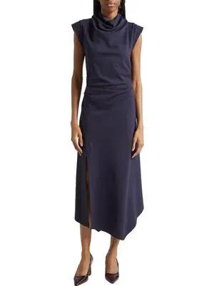 REISS Harlan Ruched Cowl Neck Midi Dress - Navy