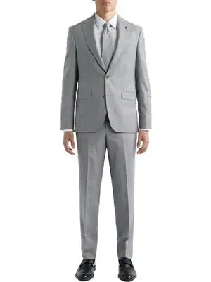 JACK VICTOR Esprit Contemporary Fit Glen Check Super 100s Wool Suit - Light Grey