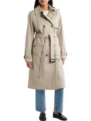 Bernardo Belted Stretch Cotton Trench Coat - Light Grey