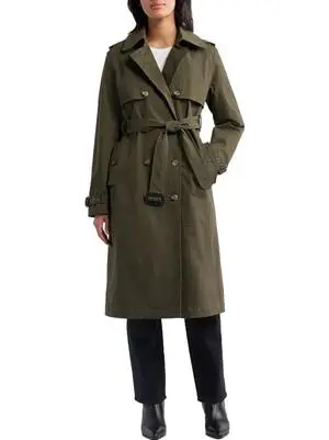Bernardo Belted Stretch Cotton Trench Coat - Olive