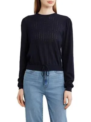 FRAME Cotton & Modal Pointelle Sweater - Navy