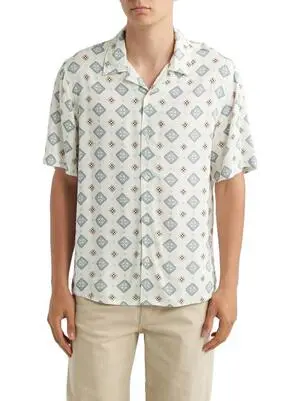 WAX LONDON Didcot Ornate Tile Print Camp Shirt - Ecru/multi