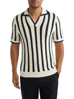 REISS Duncan Stripe Polo Sweater - White/navy
