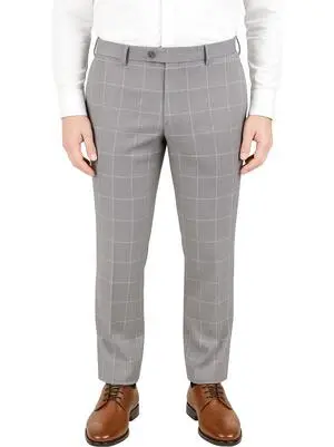 Berle Lightweight Windowpane Check Wool Dress Pants - Medium Grey