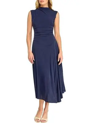 SOCIALITE Ruched Funnel Neck Dress - Navy