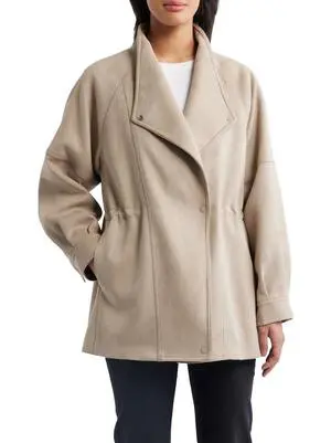 Sam Edelman Faux Suede Double-breasted Jacket With Shawl Collar - Bone