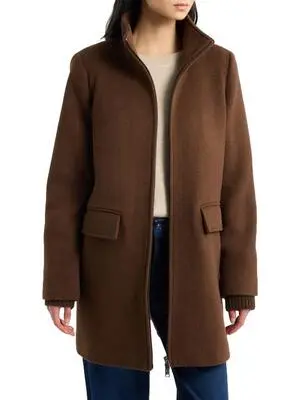 Vince Stand Collar Wool & Cashmere Blend Coat - Burnt Walnut