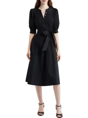 Eliza J Twofer Mixed Media Belted Midi Dress - Black