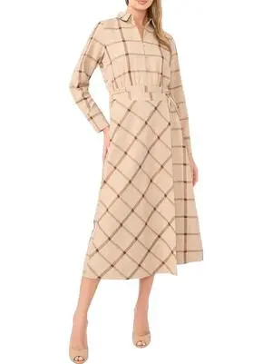 Vince Camuto Windowpane Plaid Wrap Shirtdress - Fall Camel
