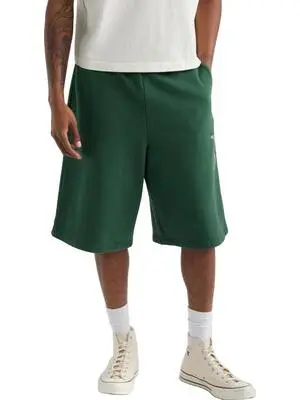 ELWOOD Pleated Baggy Organic Cotton Graphic Sweat Shorts - Forest