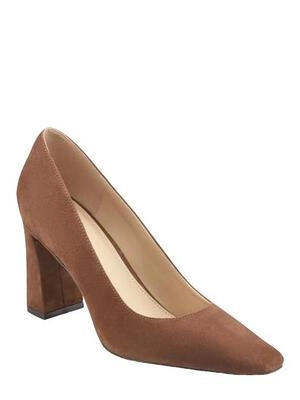 Marc Fisher Gretty Leather Pointed Toe Block Heel Pumps - Medium Brown