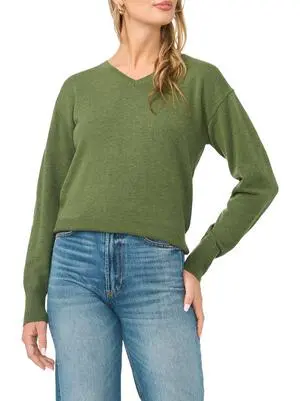 Vince Camuto V-neck Sweater With Dropped Shoulders - Bright Fern