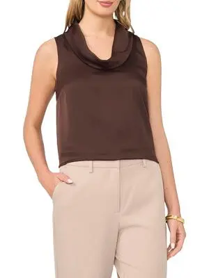Vince Camuto Sleeveless Cowl Neck Satin Charmeuse Top - Chocolate
