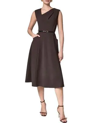 DONNA KARAN NEW YORK Donna Karan New York Belted Asymmetric Neck Draped Dress