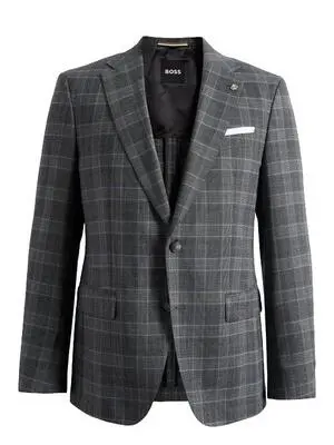 BOSS Hutson Slim Fit Windowpane Check Sport Coat - Grey/blues
