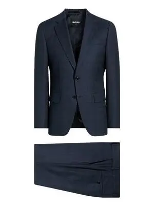 BOSS Huge Slim Fit Microcheck Virgin Wool Suit - Navy