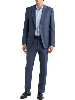 BOSS Huge Slim Fit Microcheck Virgin Wool Suit - Navy