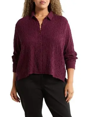 Eileen Fisher Classic Collar Stretch Organic Cotton Blend Button-up Shirt - Wine