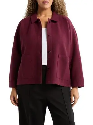 Eileen Fisher Classic Collar Boiled Wool Jacket - Wine