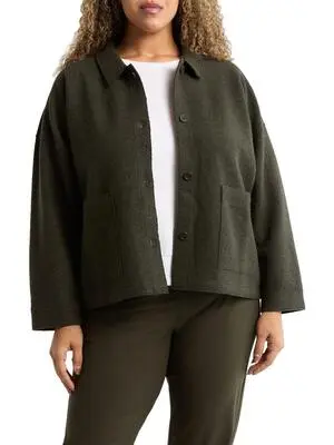 Eileen Fisher Classic Collar Boiled Wool Jacket - Woodland