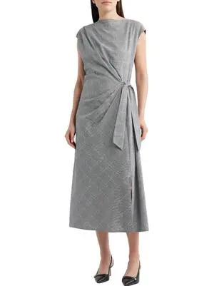 Sam Edelman Windowpane Plaid Sheath Dress With Side Slit - Grey