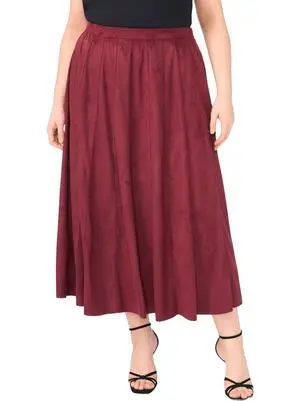 Halogen Panelled Pintuck Faux Suede Midi Skirt - Winterberry