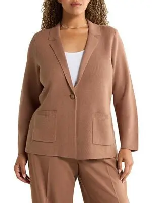 NIC+ZOE Knit Cotton Blend Single Button Blazer - Tigernut