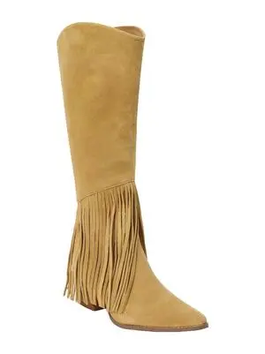 Matisse Tatum Fringe Pointed Toe Knee High Suede Boots - Natural
