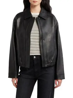 Michael Kors Leather Bomber Jacket - Black