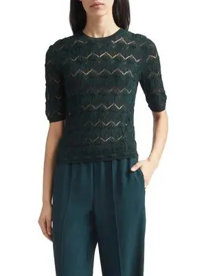 Vince Pointelle Knit Cotton Blend Sweater - Juniper