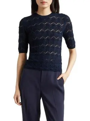 Vince Pointelle Knit Cotton Blend Sweater - Twilight Navy