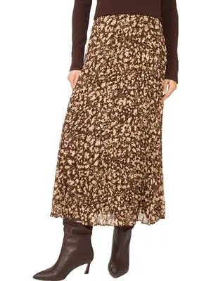 Halogen Pleated Patterned Midi Skirt - Chicory Coffee