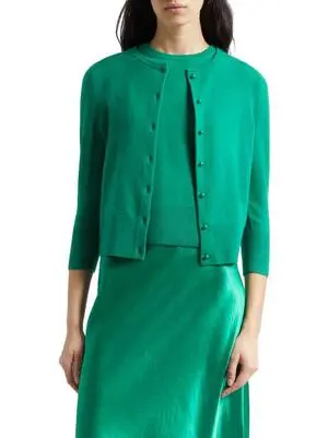 Vince Wool Blend Crewneck Cardigan - Emerald